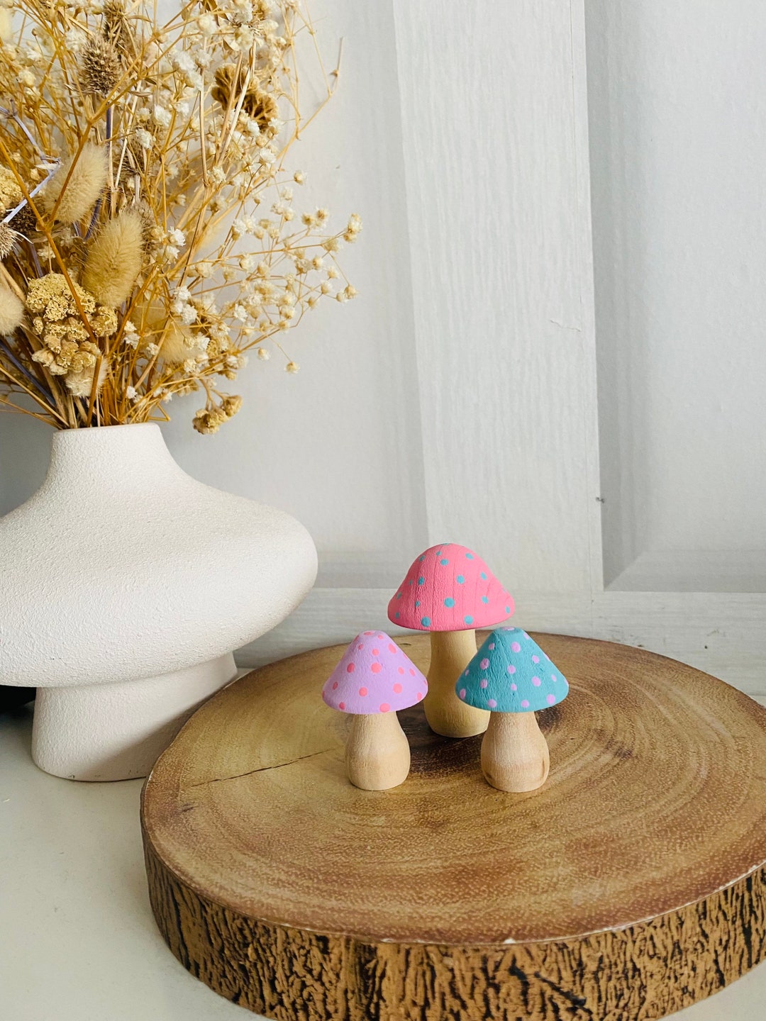 Set of 3 Mini Mushroom Toadstools Girls Bedroom Decor Fairy Decor Pink ...