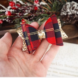 Tartan Hair Bow, Plaid Hair Bow, Red Hair Bow, Gold Glitter Bow, Christmas Hair Bow,baby Bow ...