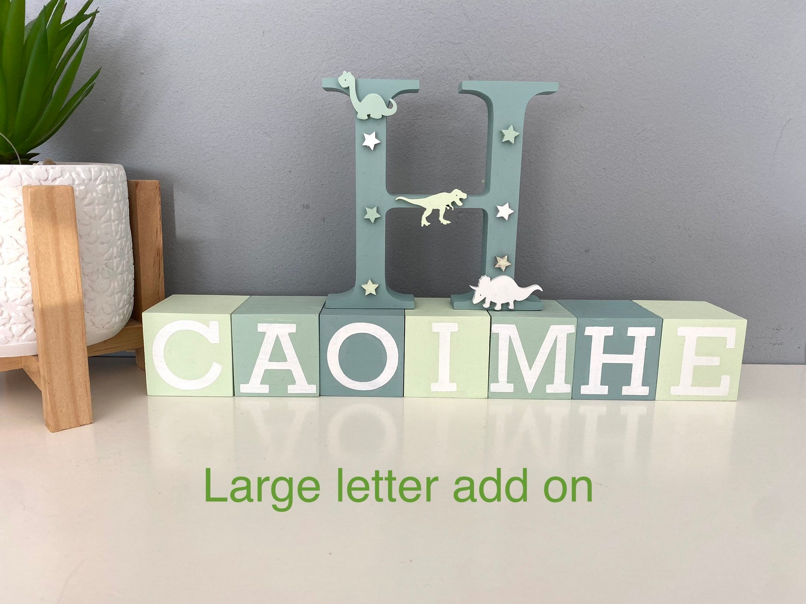 Personalised Shades of Green Wooden Name Letter Blocks Cubes Stacking ...
