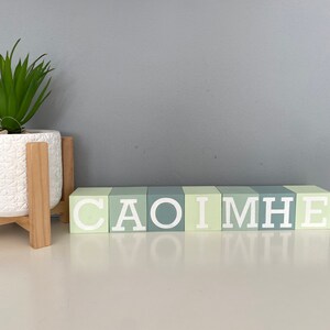 Personalised Shades of Green Wooden Name Letter Blocks Cubes Stacking ...