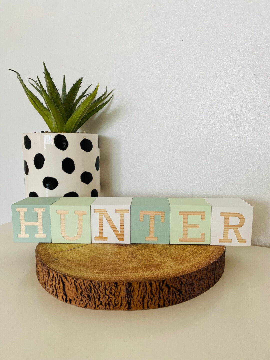Personalised Shades of Green Wooden Name Letter Blocks Cubes Stacking ...