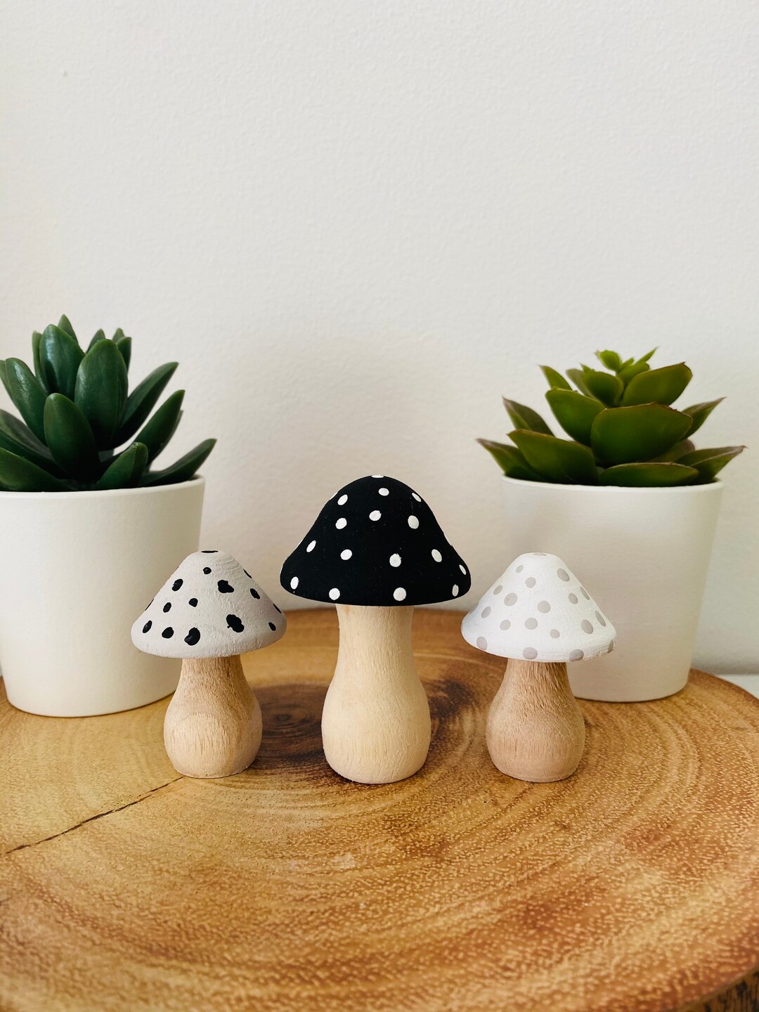Set of 3 Mini Mushroom Toadstools Boys Unisex Girls Bedroom Decor Black ...
