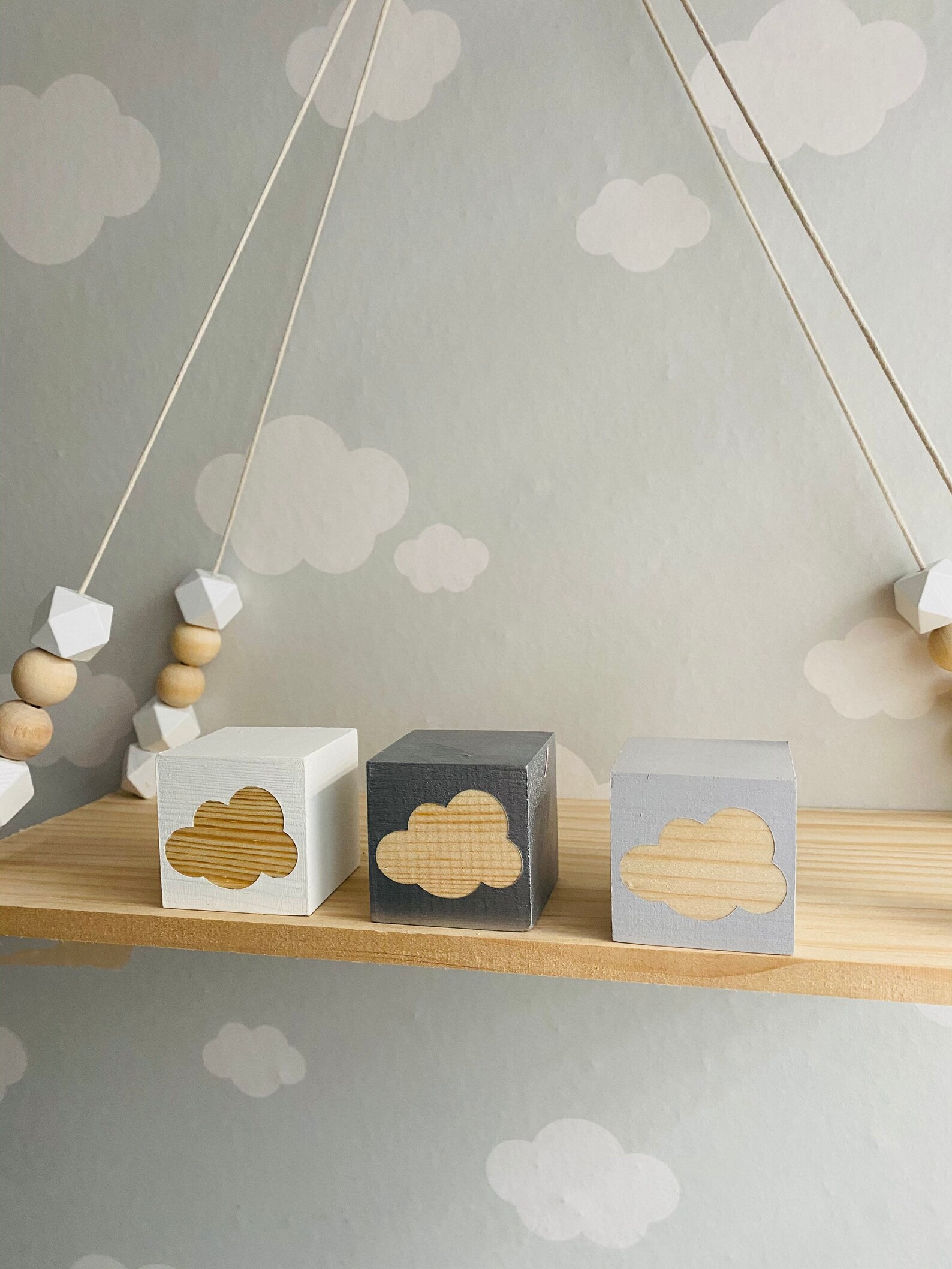 Set of 3 Nordic Cloud Wooden Blocks Cubes Stacking Nursery | Etsy UK