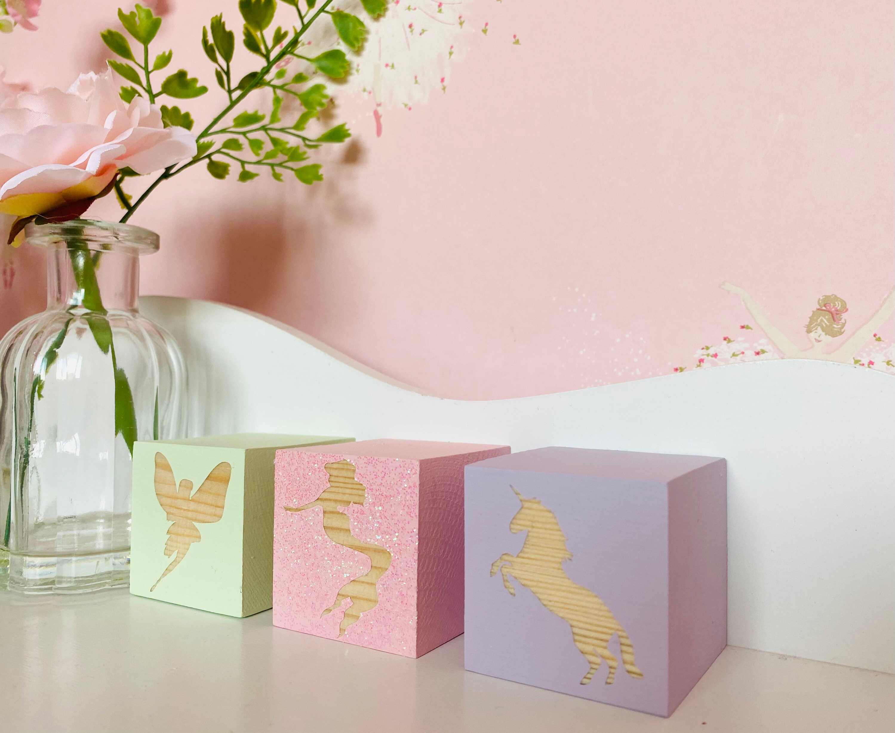 Set of 3 Girls Fairytale Wooden Blocks Cubes Stacking Nursery - Etsy UK