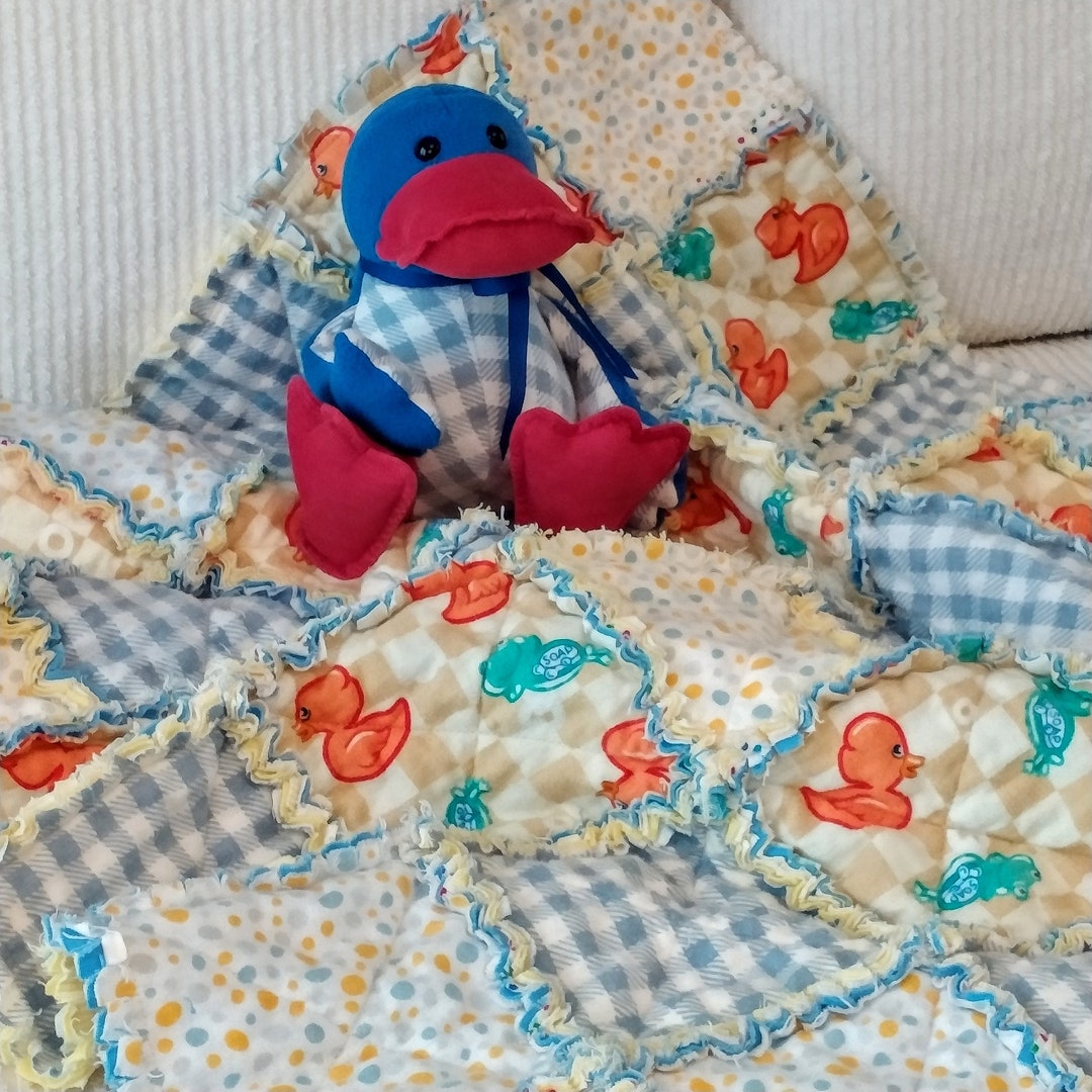 Baby Rag Quilt, Handmade Baby Rag Quilt, Duck Print Flannel, Baby Quilt ...