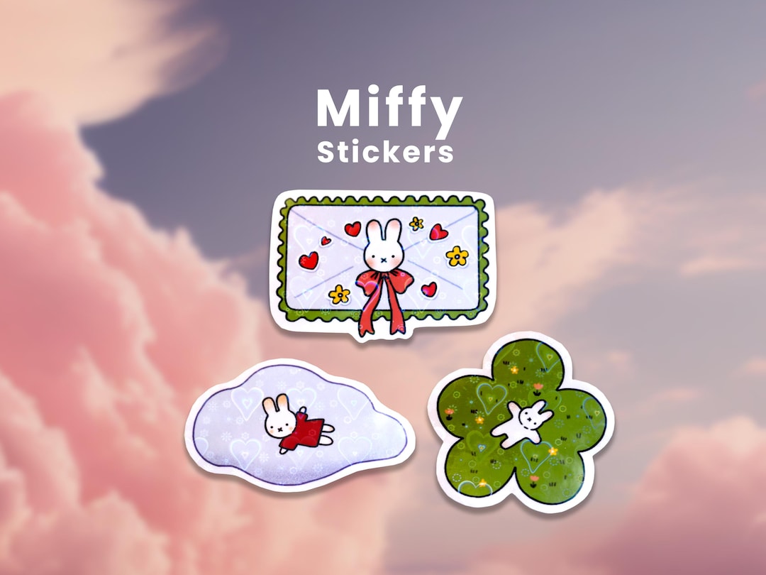 Cute Bunny Miffy Vinyl Holographic Heart Lamination Stickers | Personal ...