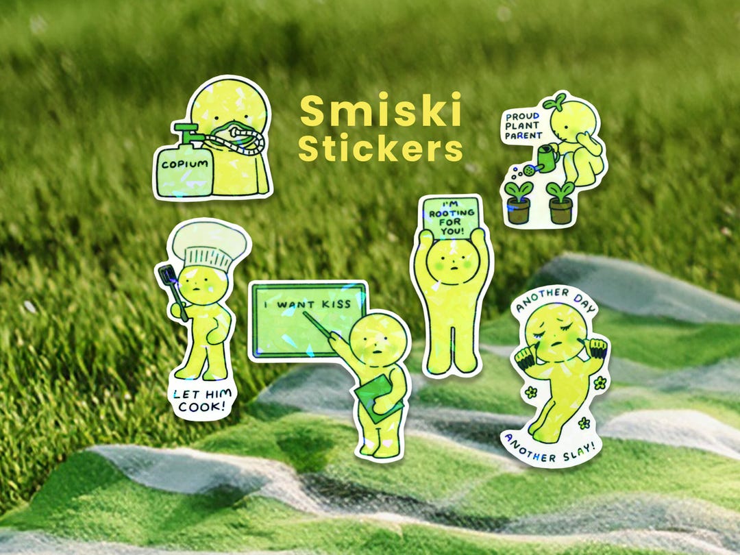 Silly and Cute Meme Smiski Stickers | Glow-in-the-dark Holographic ...
