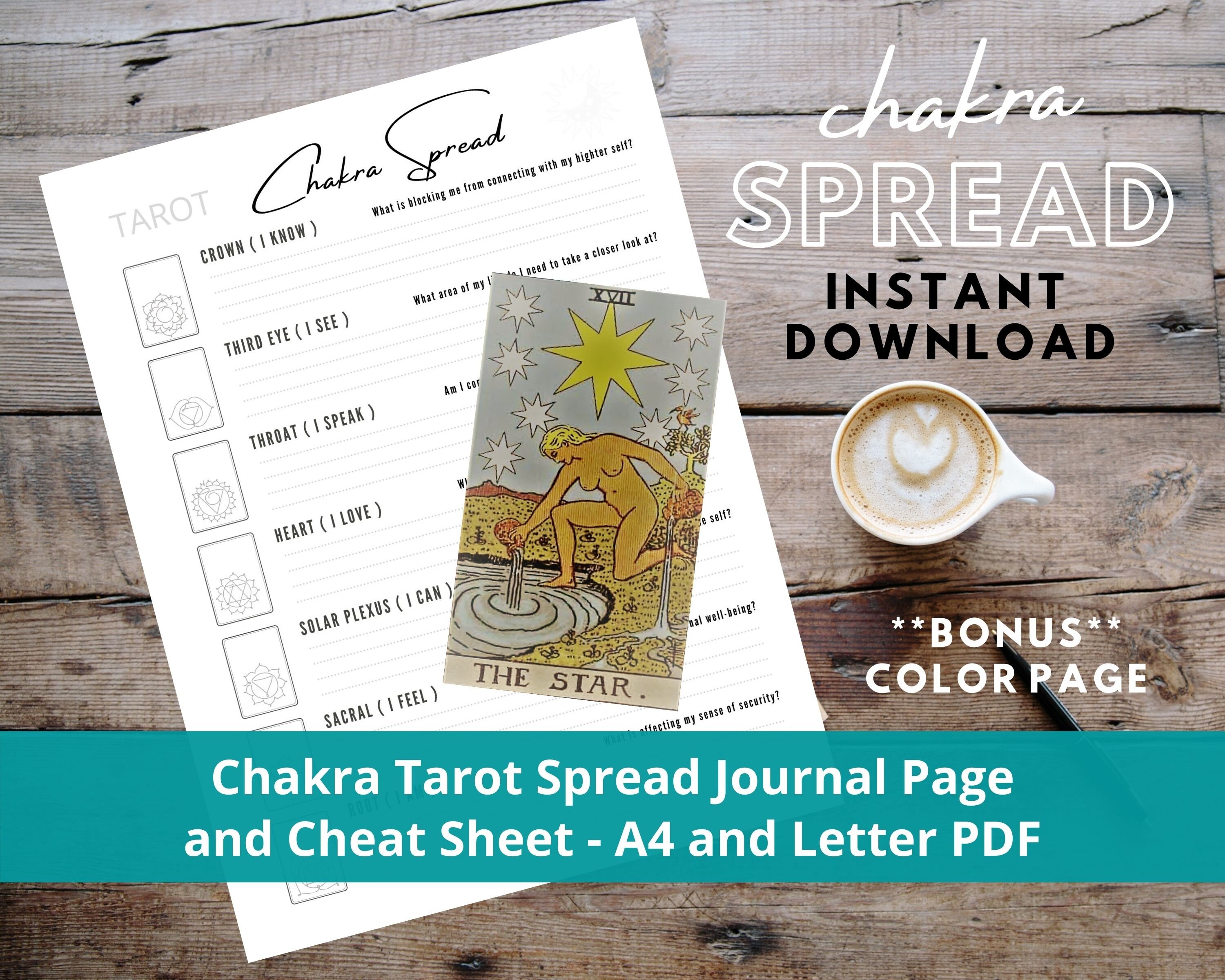 Chakra Tarot Spread and Cheat Sheet minimalist Tarot Journal Pages ...