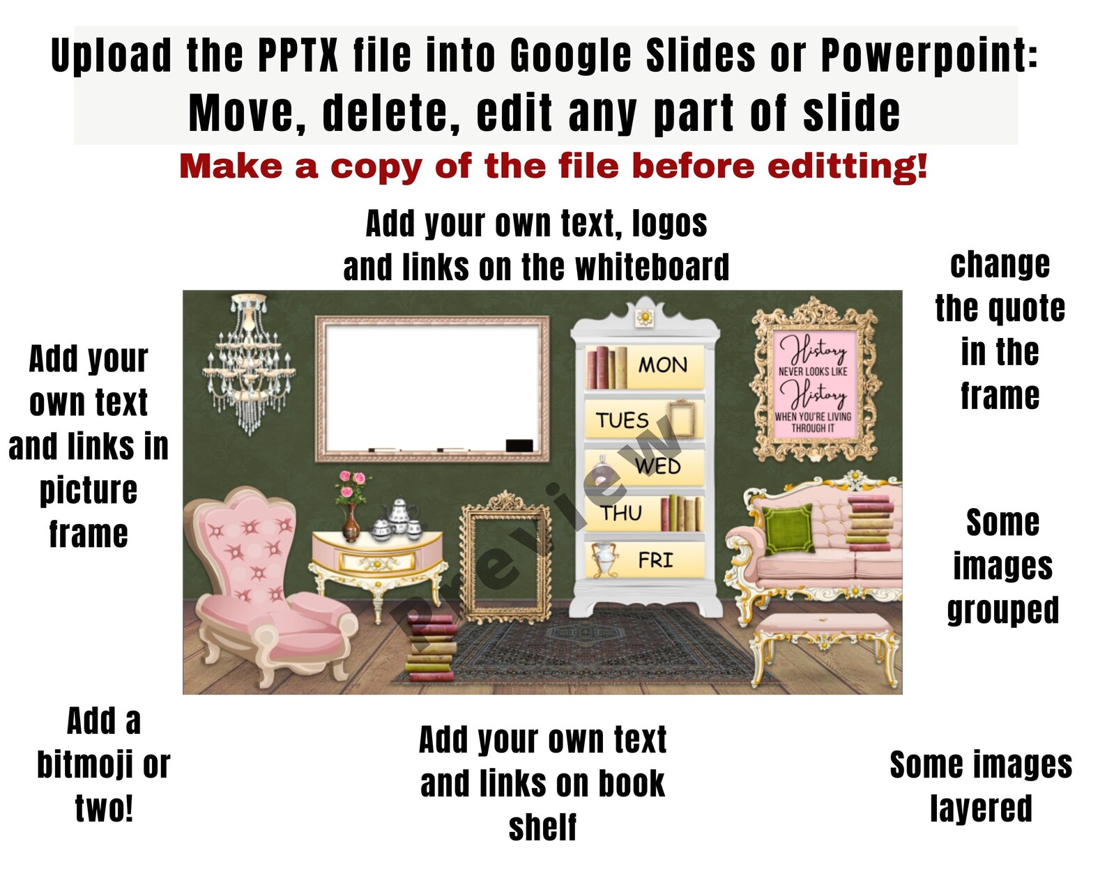 Bitmoji Classroom Victorian Girly Glam Editable Virtual Classroom ...