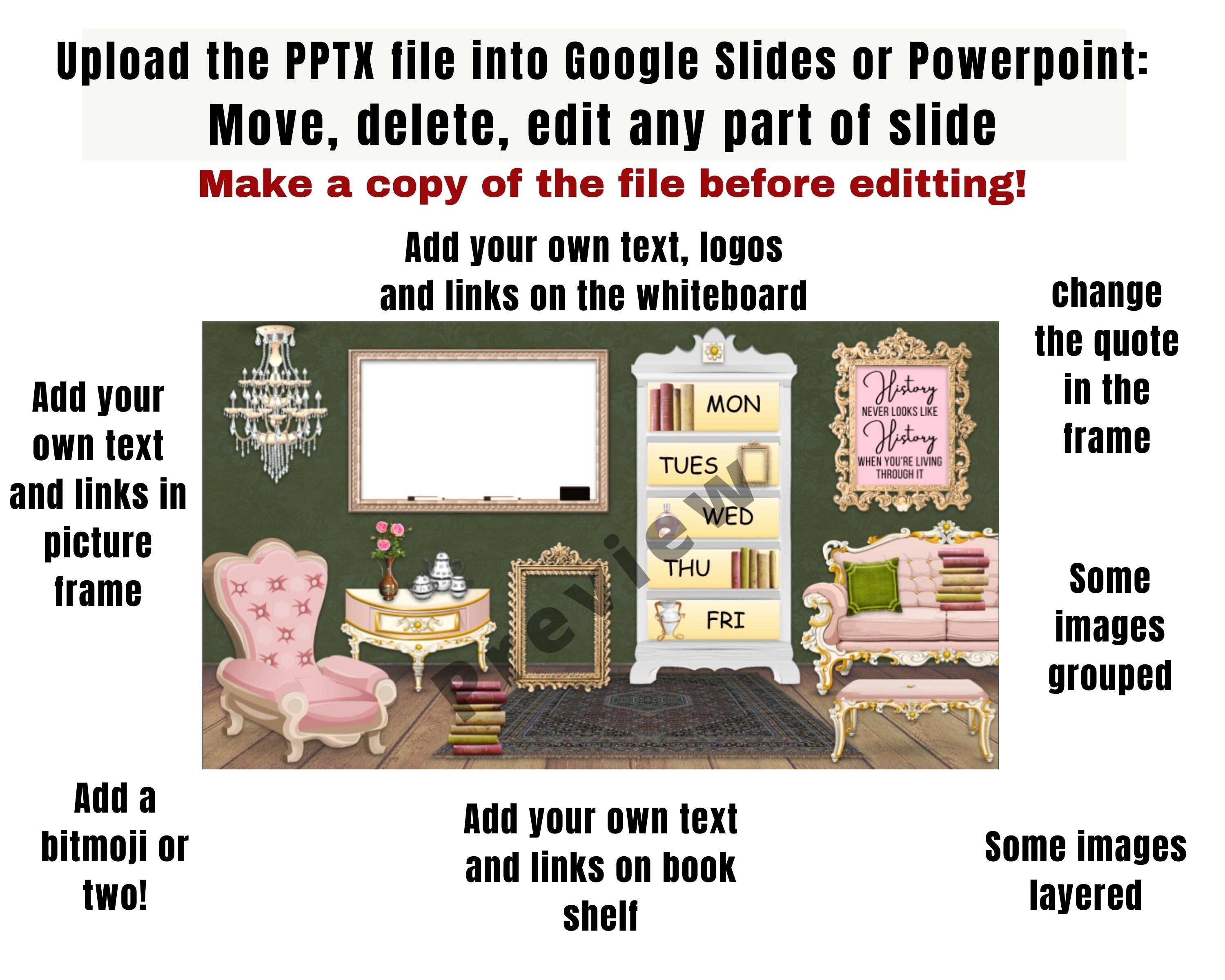 Bitmoji Classroom Victorian Girly Glam Editable Virtual Classroom ...