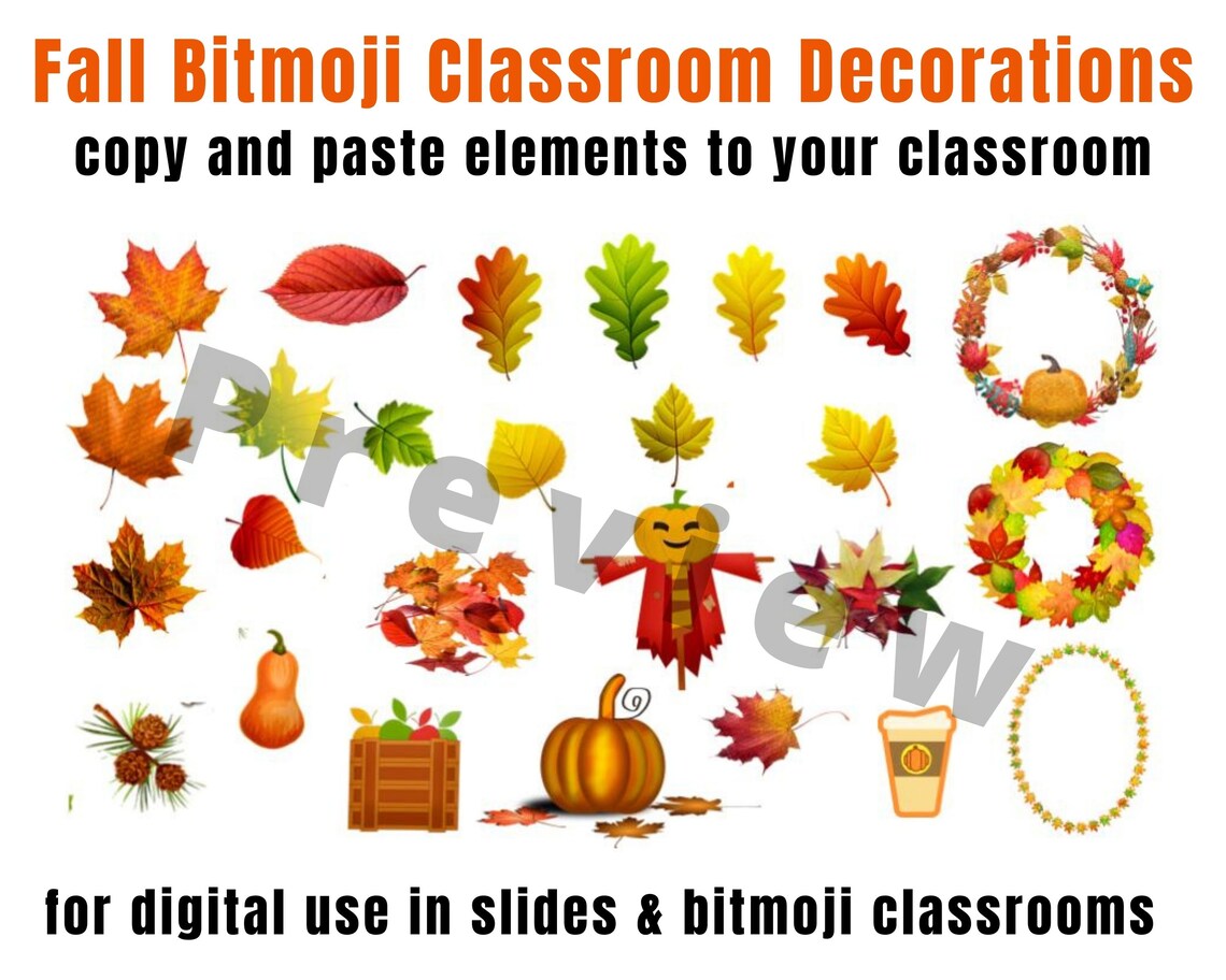 Fall Decorations Clip Art for Bitmoji Classrooms Fall | Etsy