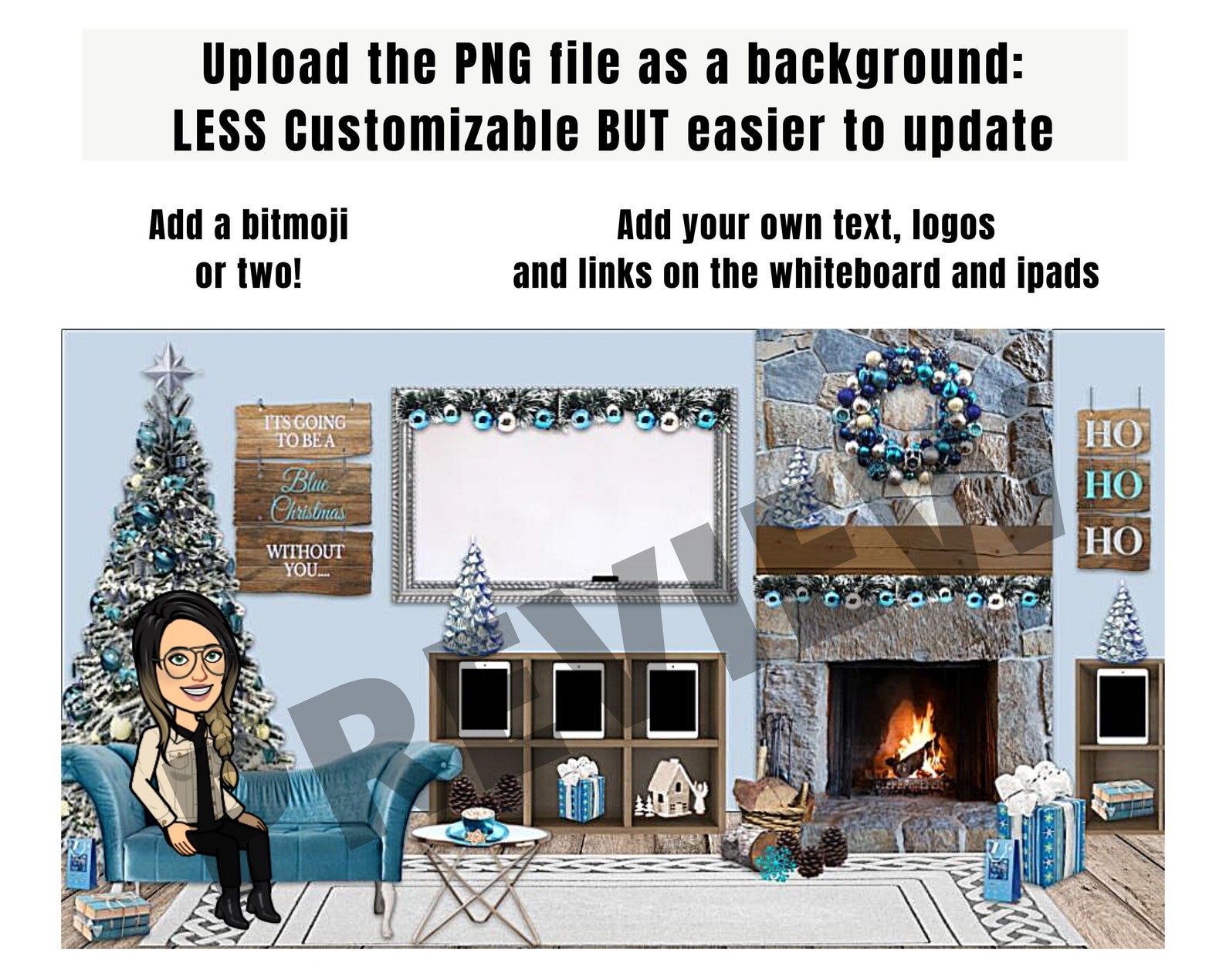 Blue Christmas Bitmoji Classroom Seasonal Editable Virtual Classroom ...