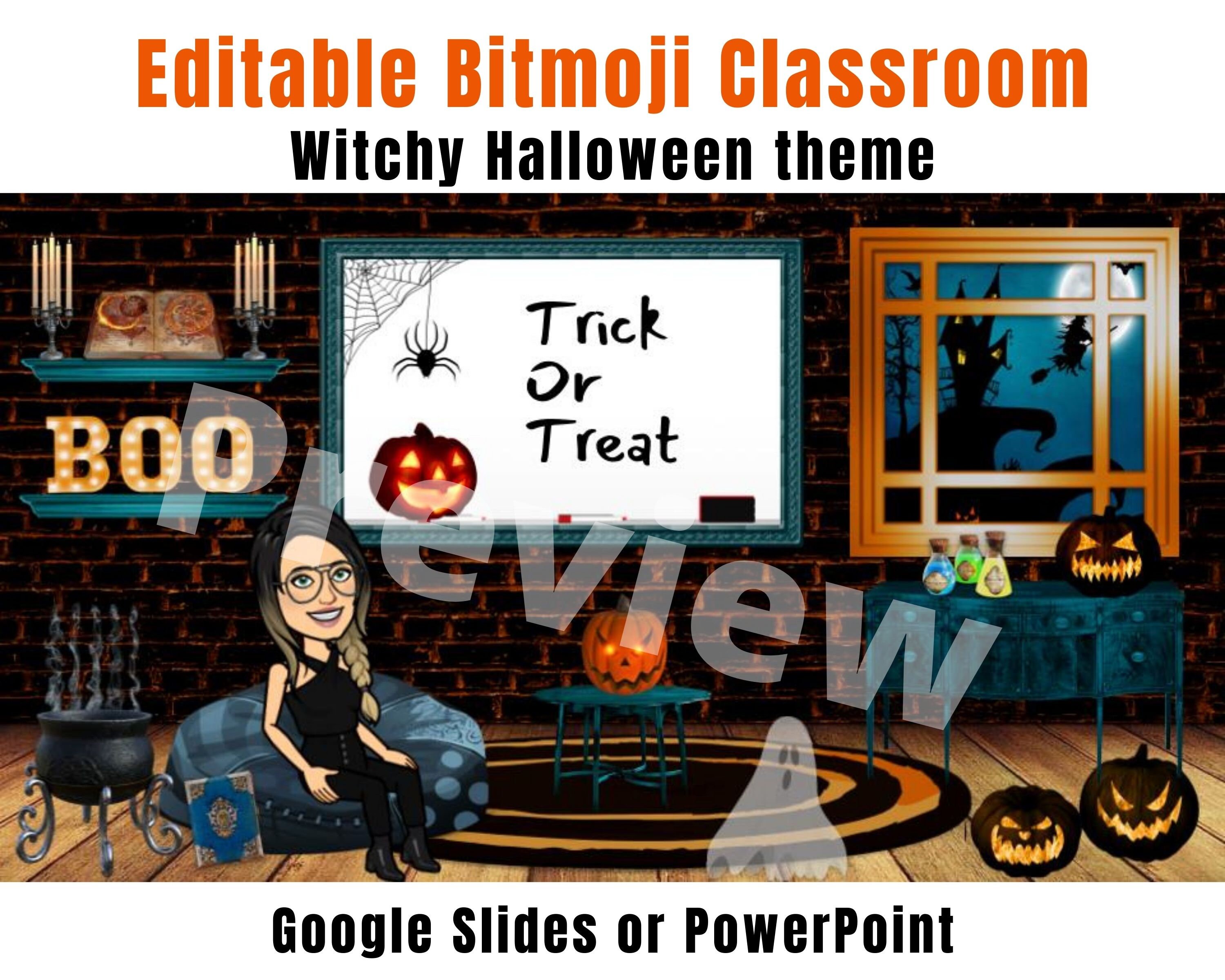 Bitmoji Classrooms Fall AND Halloween Pack Editable Virtual Classroom ...