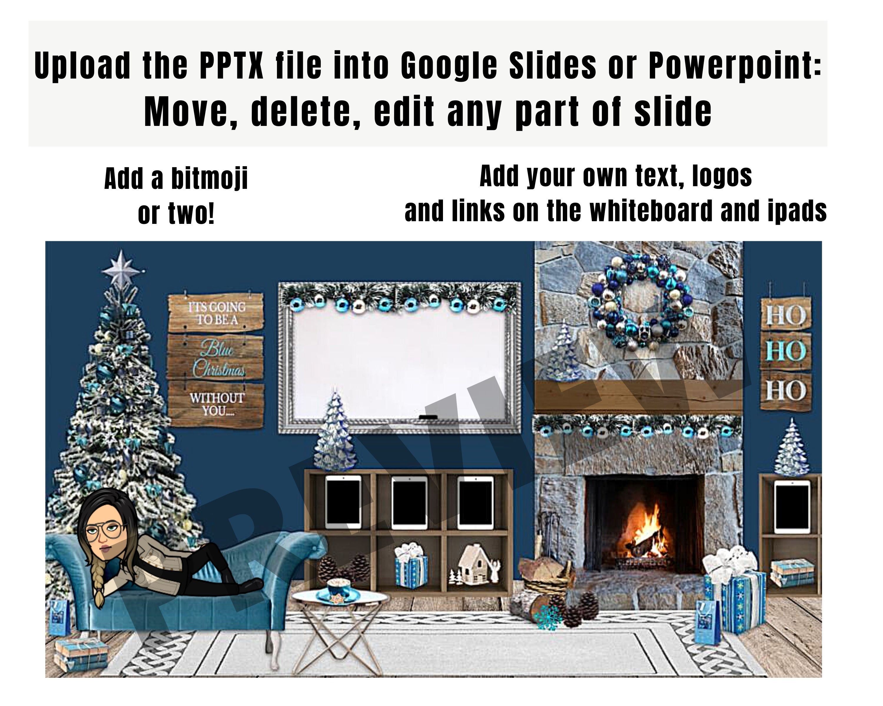 Blue Christmas Bitmoji Classroom Seasonal Editable Virtual Classroom ...