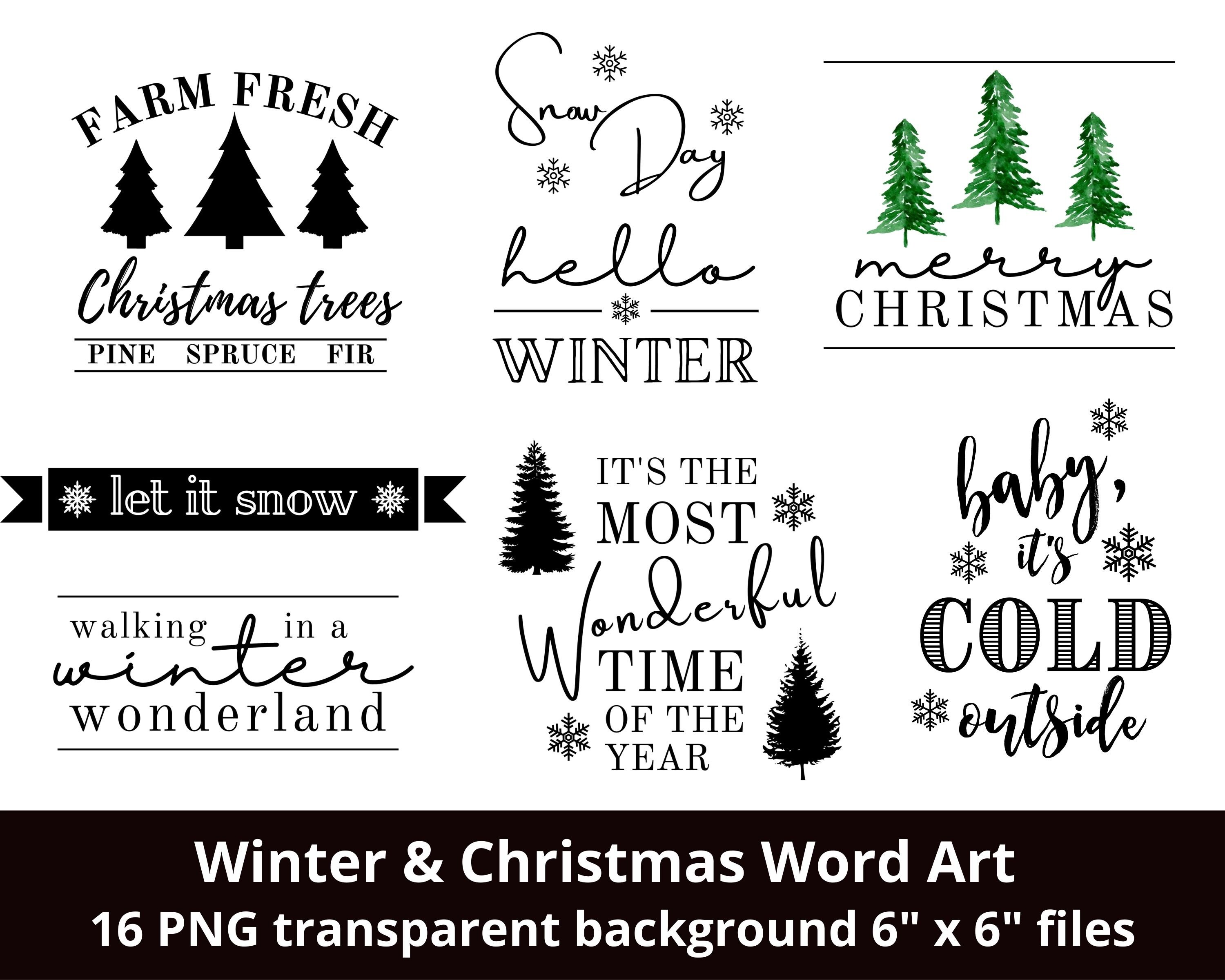 Printable and Digital Overlay Word Art Set Winter and Christmas Word ...