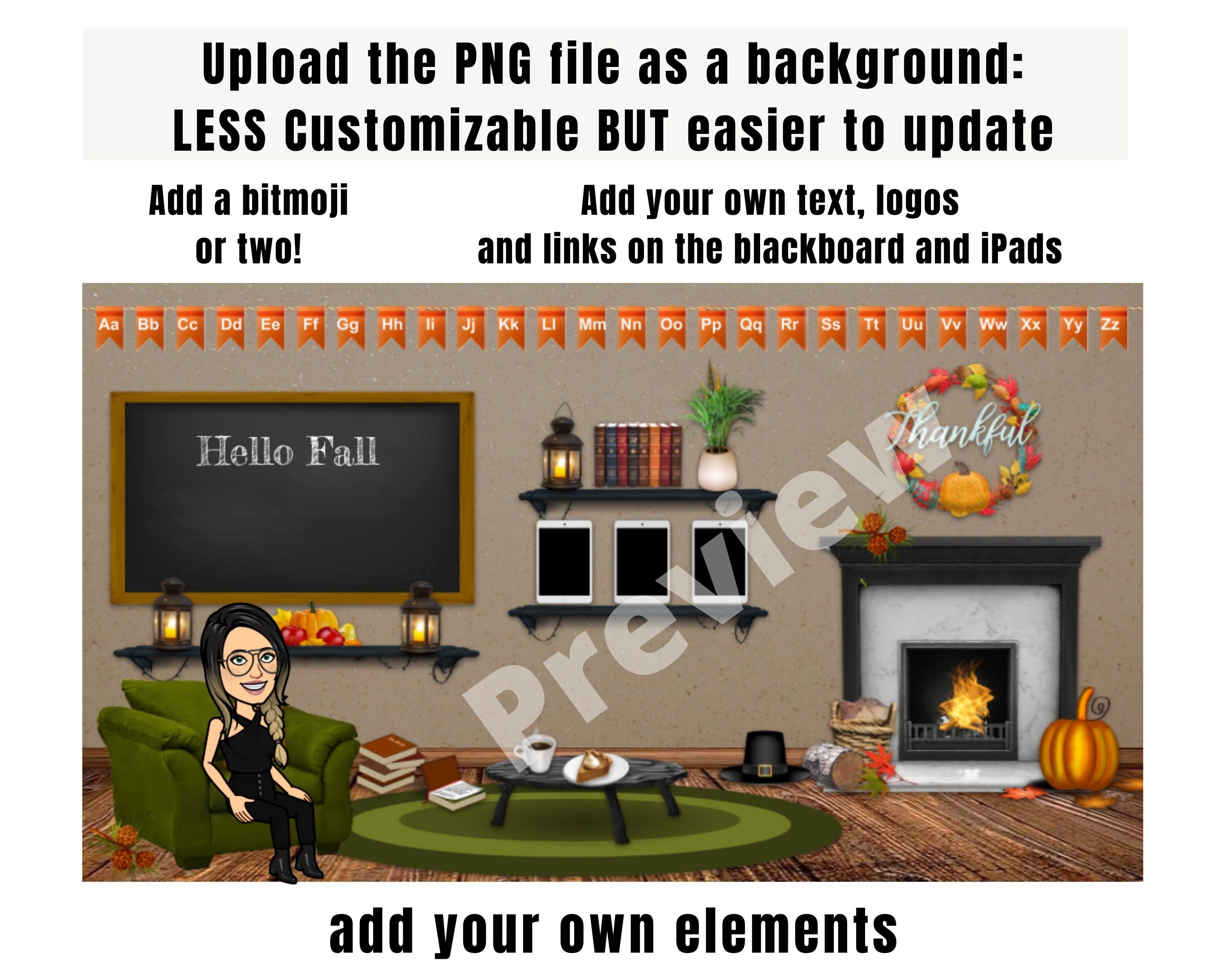 Bitmoji Classrooms Fall AND Halloween Pack Editable Virtual Classroom ...