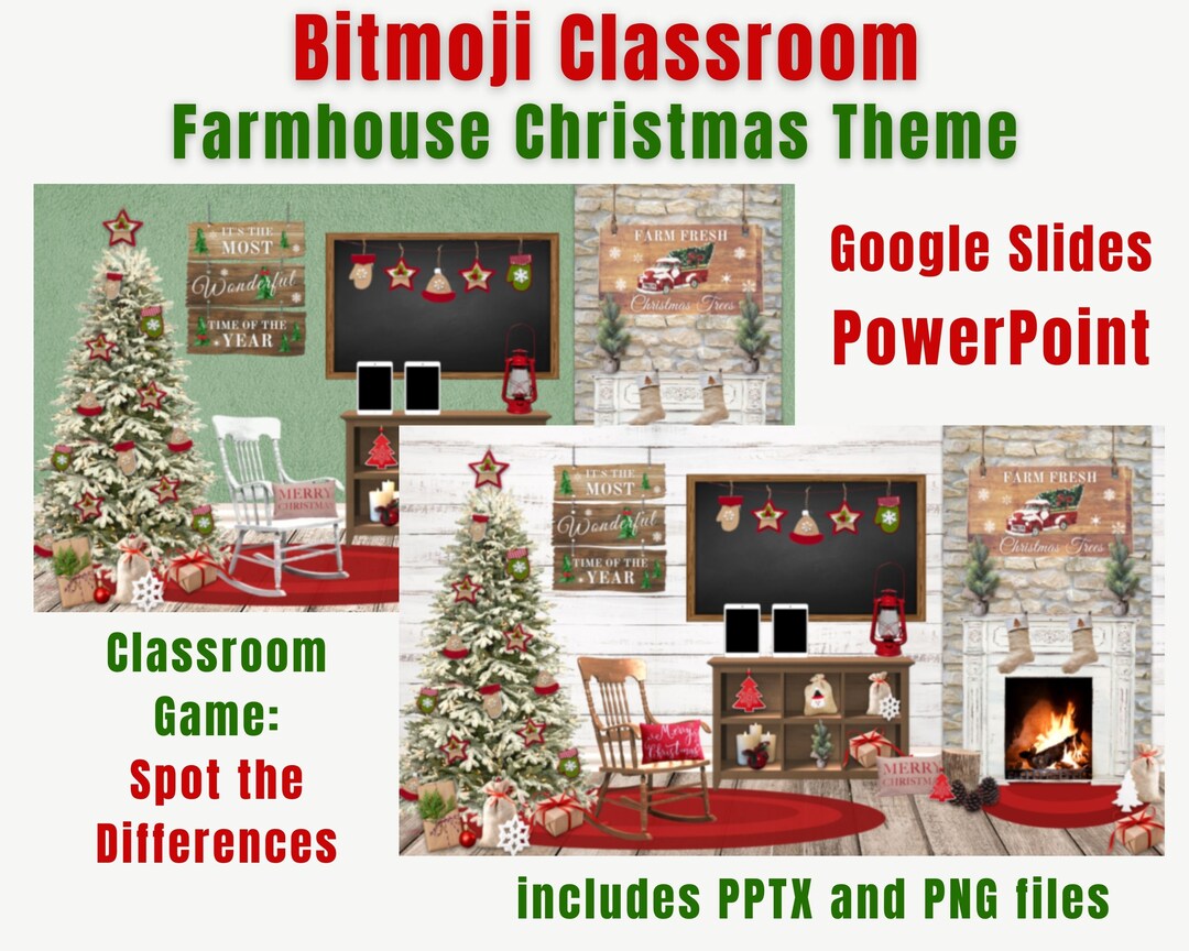 Christmas Holiday Bitmoji Classroom Farmhouse Editable Virtual ...