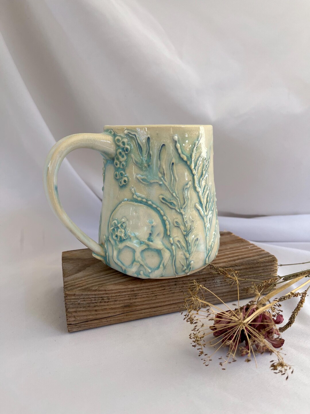 Coral and Barnacles Pirate Underwater Ocean Skull Handmade Pottery Mug ...