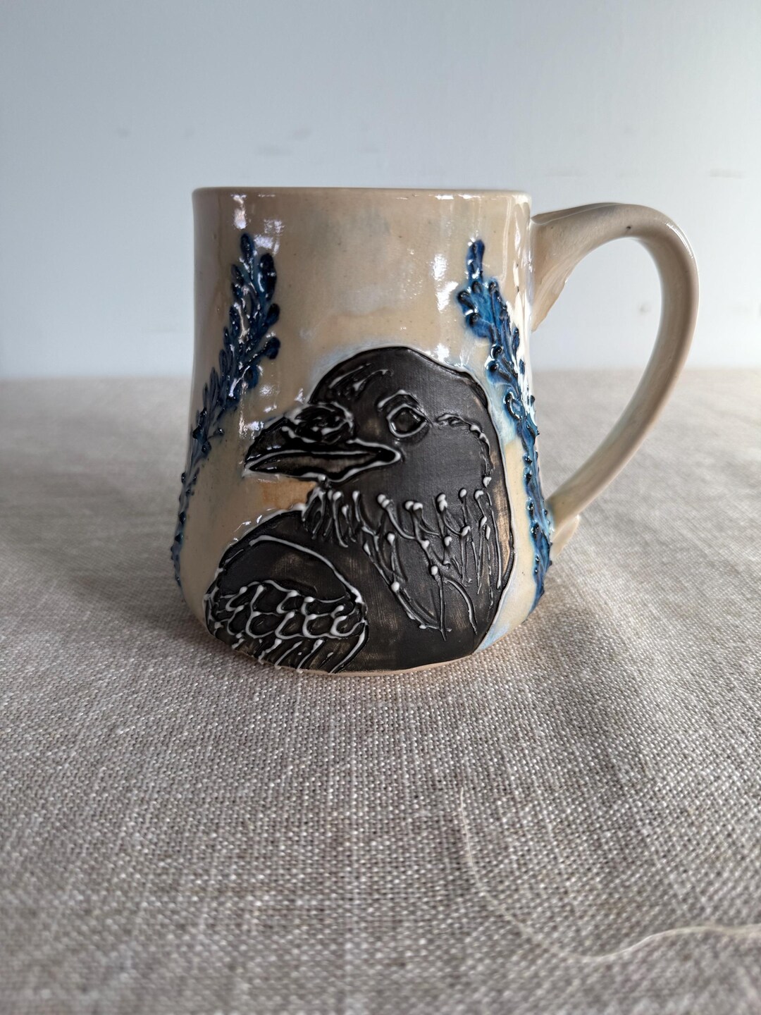 Handmade Raven Pottery Mug, Whimsical Bird Art Coffee Cup - Etsy