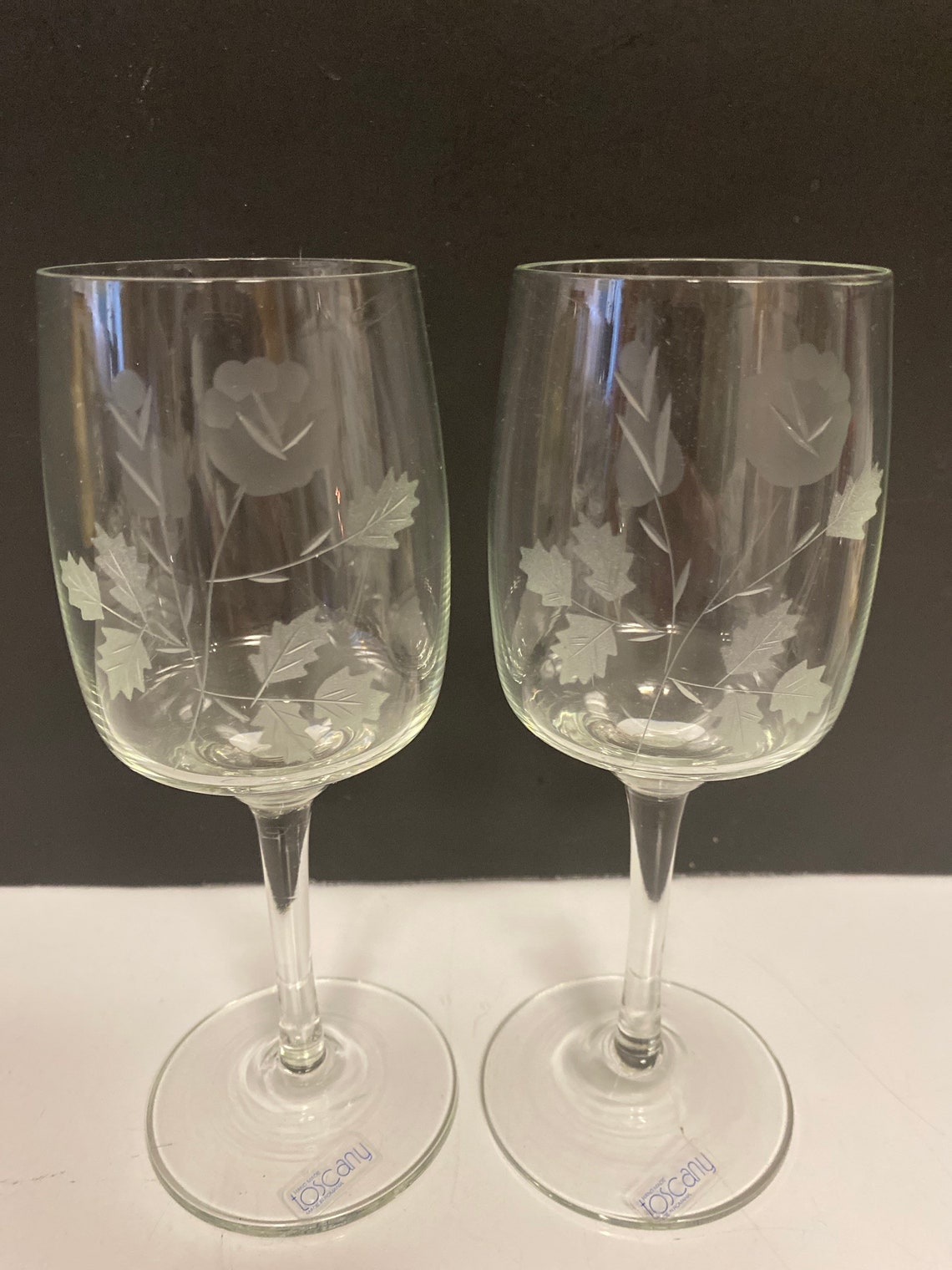 Toscany Crystal Round Wine Glasses Set of 6 Stemware Etched - Etsy