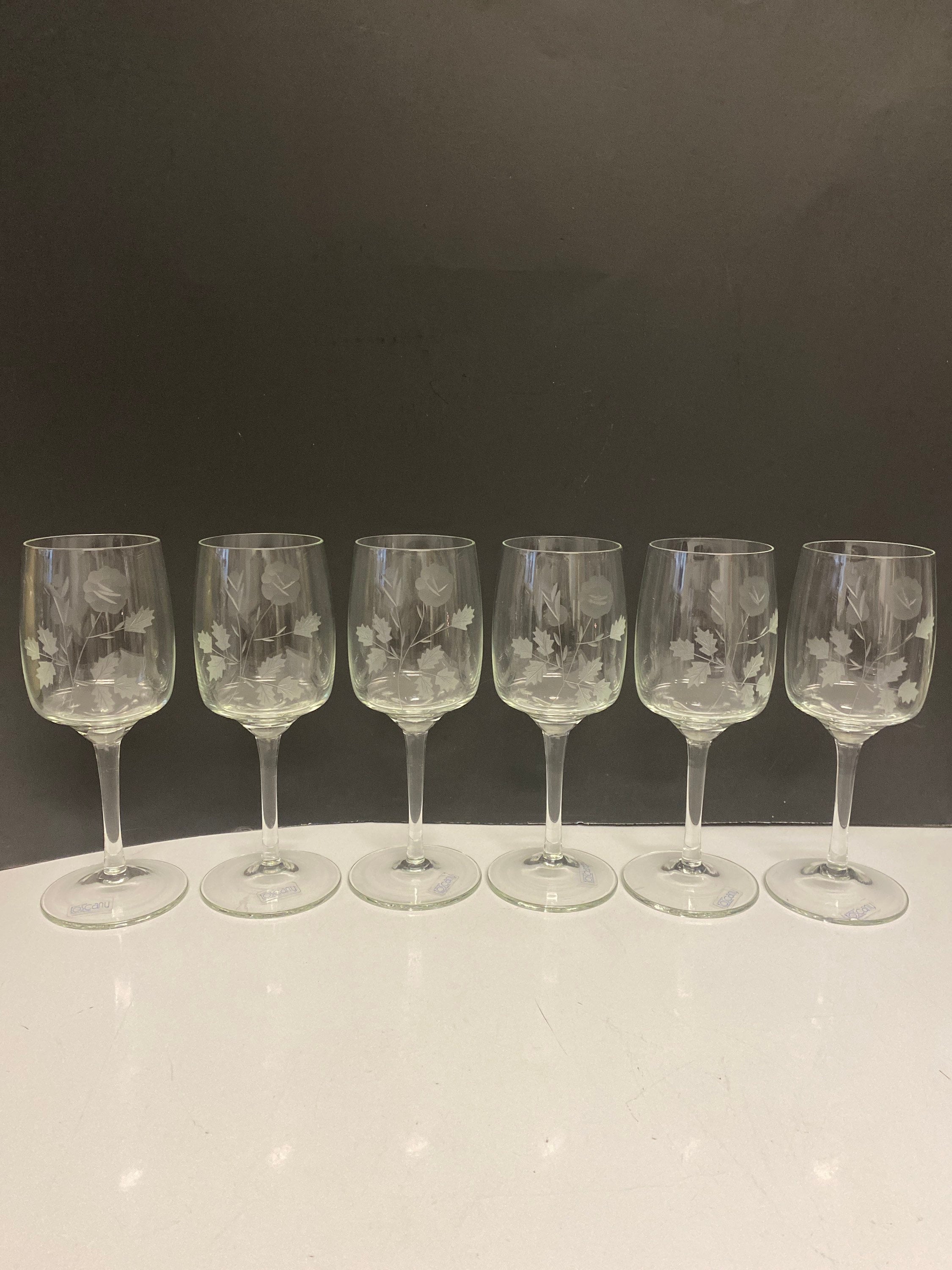 Toscany Crystal Round Wine Glasses Set of 6 Stemware Etched - Etsy