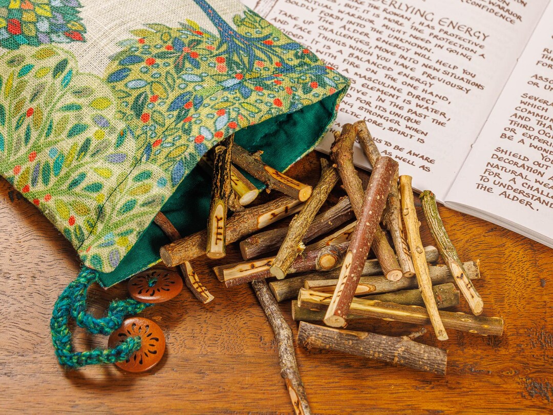 Celtic Ogham Tree Sticks, Divination Set With Book & ‘green Tree’ Bag ...