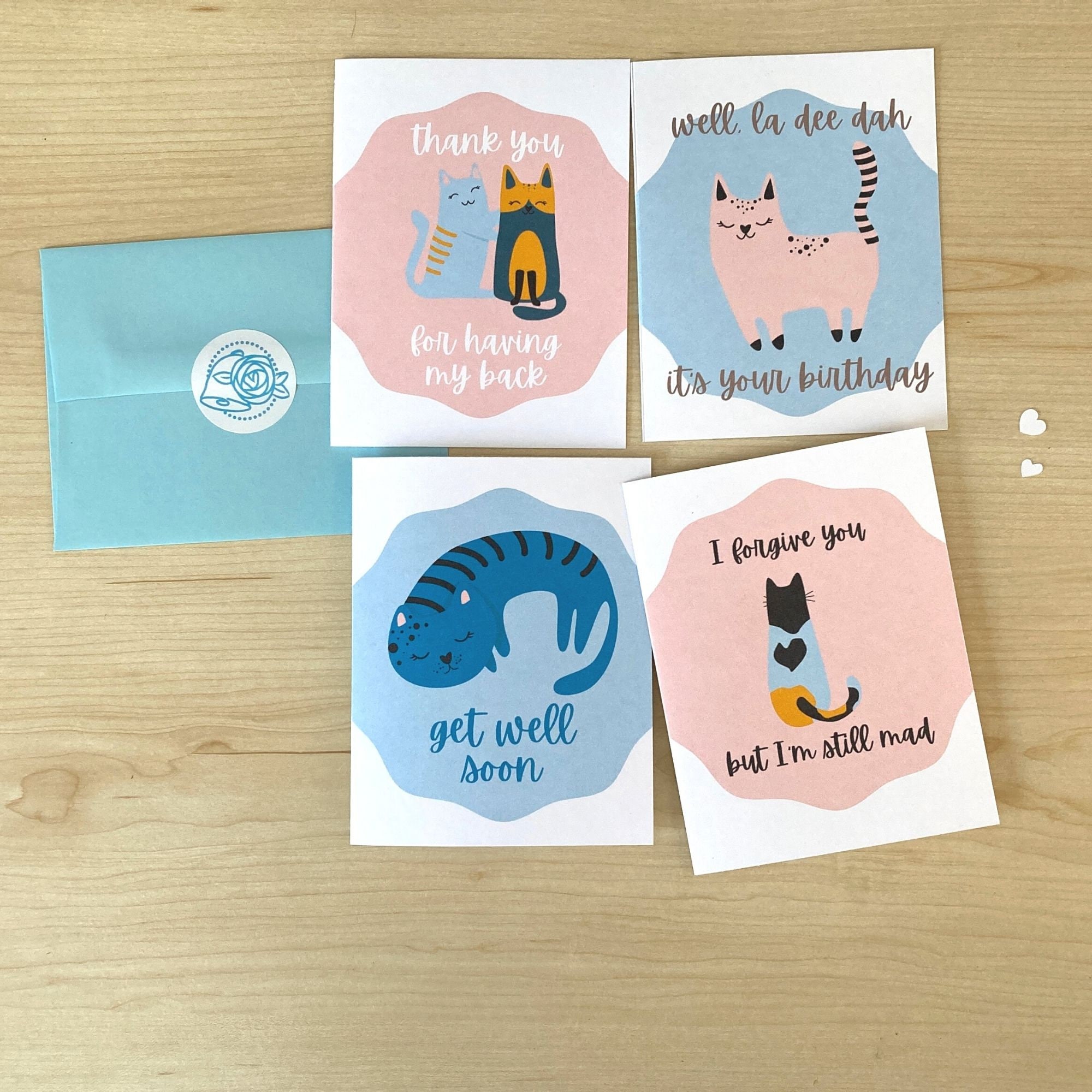 Printable Cat Art Cards, Any Occasion Kitty Card Bundle for Home ...