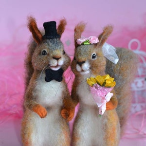 Needle Felted Wedding Squirrels Decoration Bride and Groom Cake Topper ...