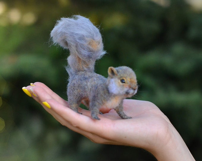 Needle Felted Grey Baby Squirrel MADE TO ORDER Felt Realistic Forest ...