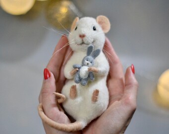Wool Mouse Needle Felted Mouse Miniature Animal Felt Mouse White Mouse ...