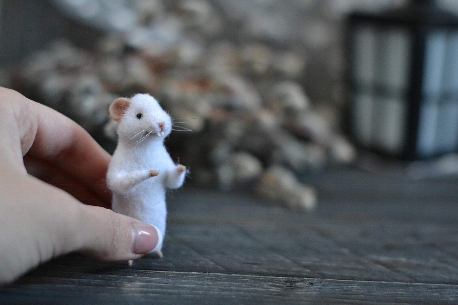 Felted Tiny Mouse Dollhouse Miniature White Mouse Figurine | Etsy
