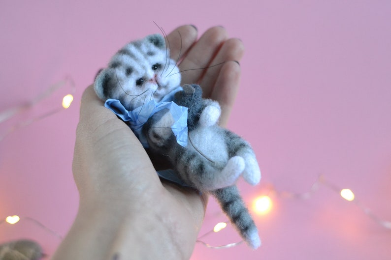 Needle Felted Kitten With Tiny Mouse Needle Felt Animals Wool | Etsy