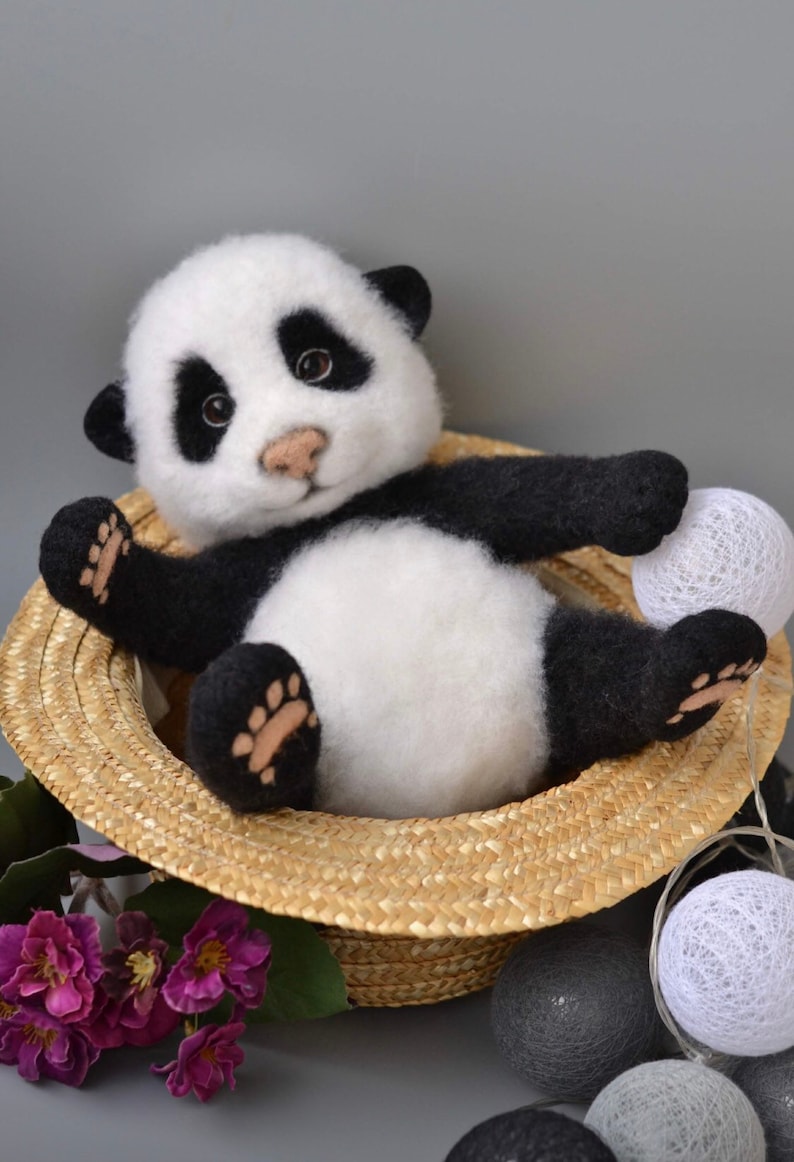 Needle felted panda MADE TO ORDER woolen miniature felt | Etsy