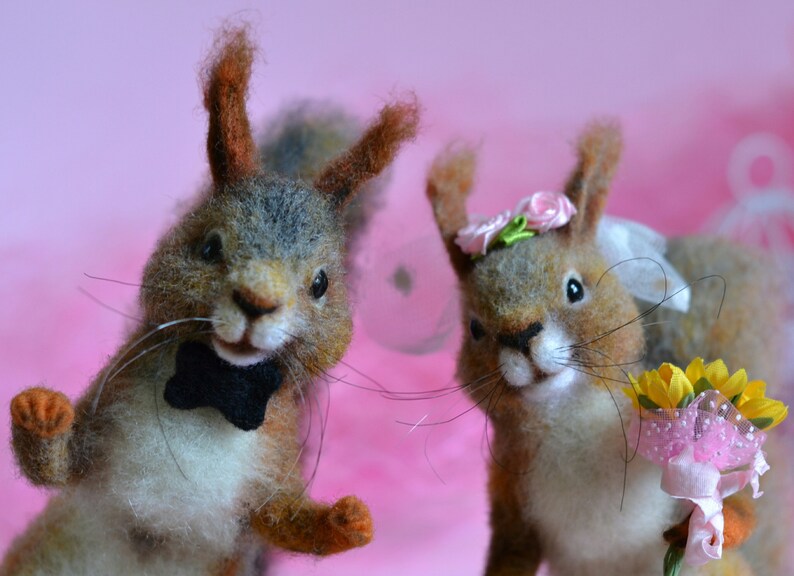 Needle Felted Wedding Squirrels Decoration Bride and Groom | Etsy