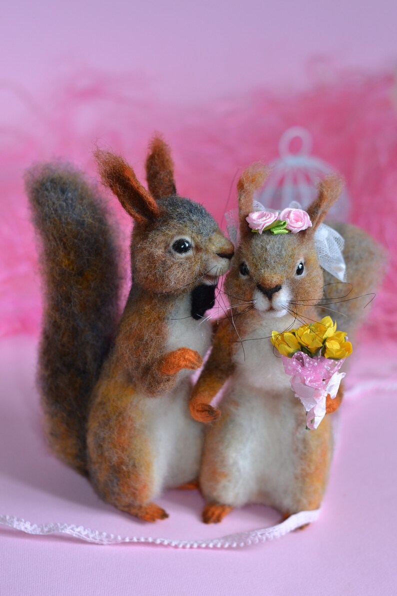 Needle Felted Wedding Squirrels Decoration Bride and Groom - Etsy