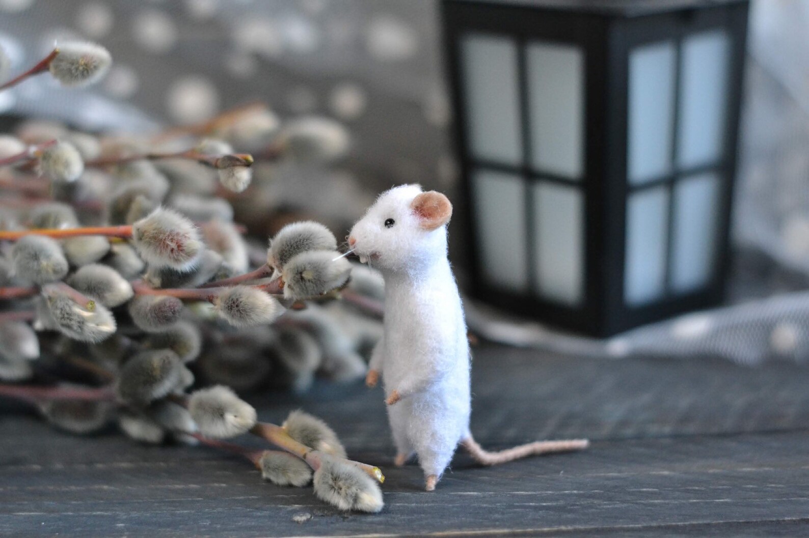 Felted Tiny Mouse Dollhouse Miniature White Mouse Figurine | Etsy