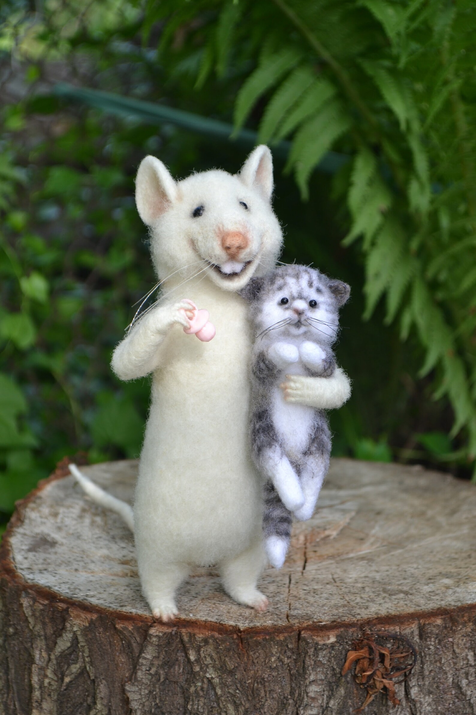 Needle Felted Mouse and Kitten Felted White Rat and Kitty Wool - Etsy