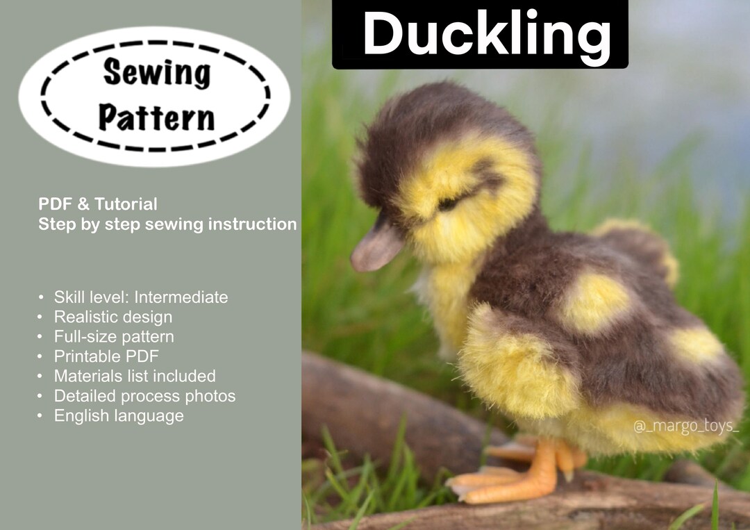 Plush Duckling Sewing Pattern, Realistic Stuffed Baby Duck Toy Tutorial ...