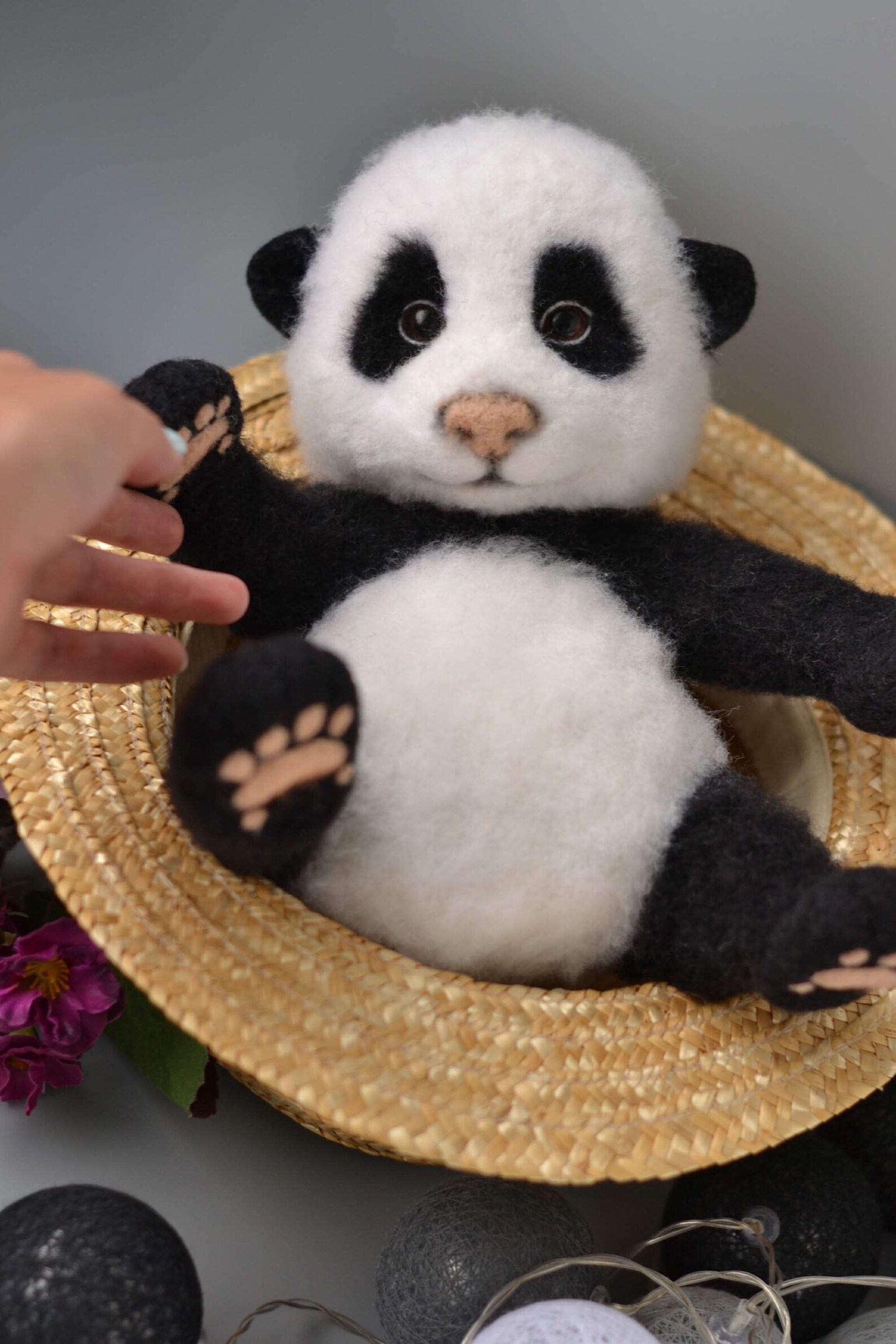 Needle felted panda MADE TO ORDER woolen miniature felt | Etsy