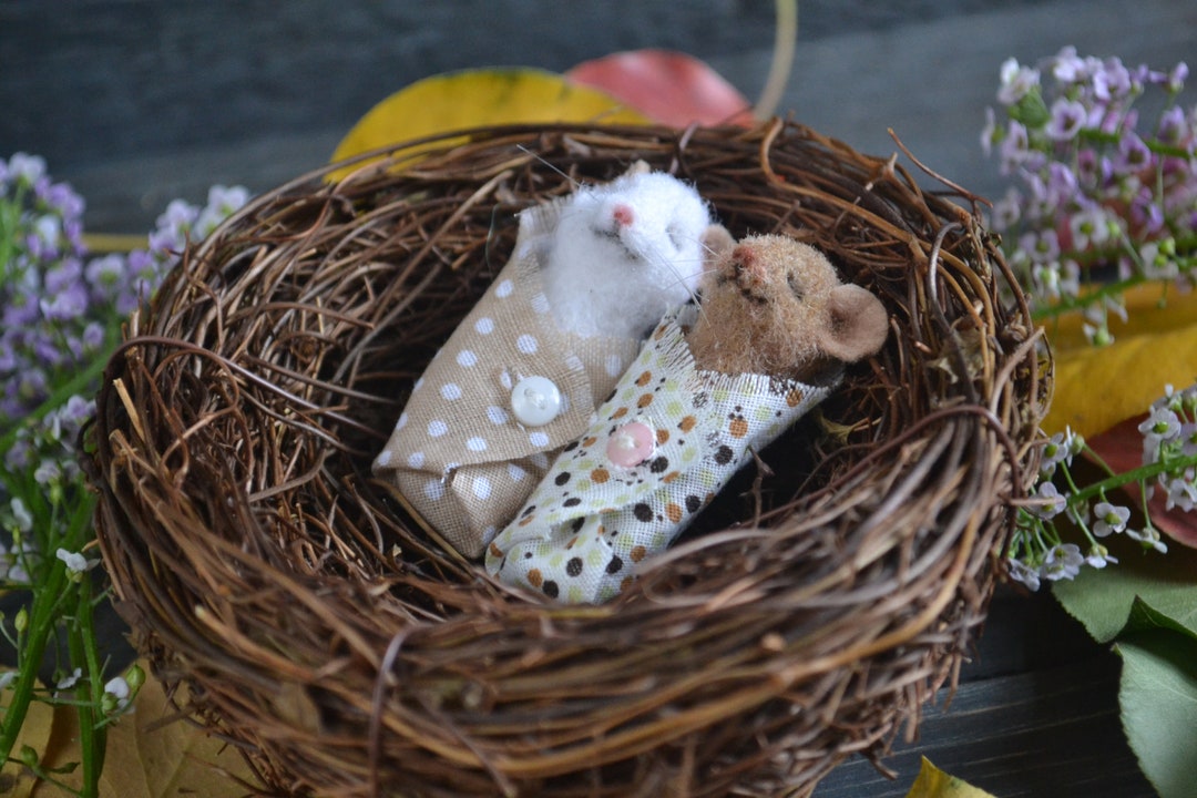 Needle Felted Sleeping Mice Tiny Mouse Needle Felted Animal Dollhouse ...