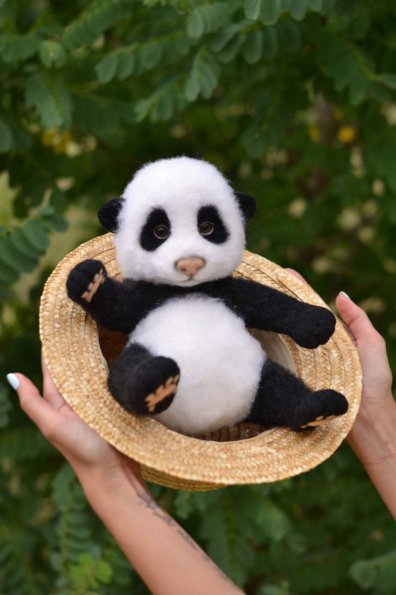 Needle felted panda MADE TO ORDER woolen miniature felt | Etsy