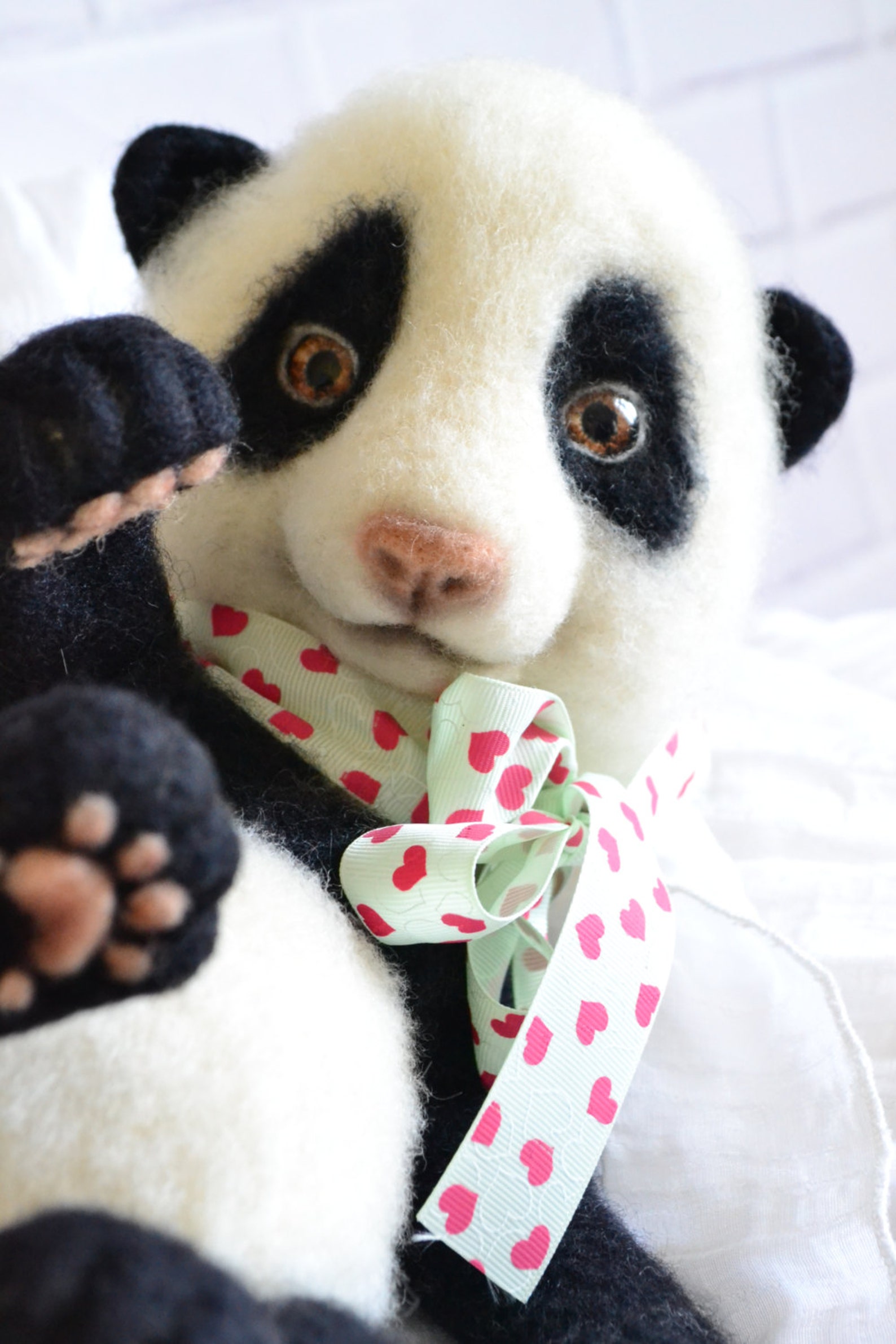 Needle felted panda MADE TO ORDER woolen miniature felt | Etsy
