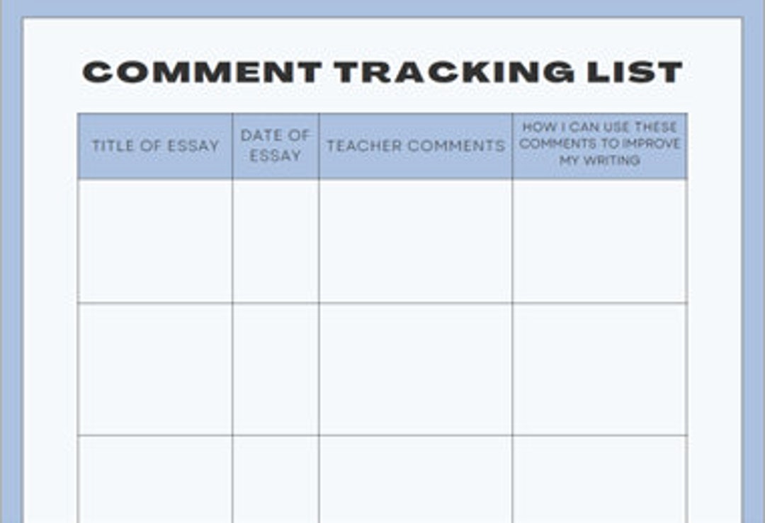 Writing Comments Tracking Sheet in Blue for Teachers and Students - Etsy
