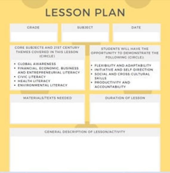 Lesson Plan Template Based on Partnership 21 Themes in - Etsy