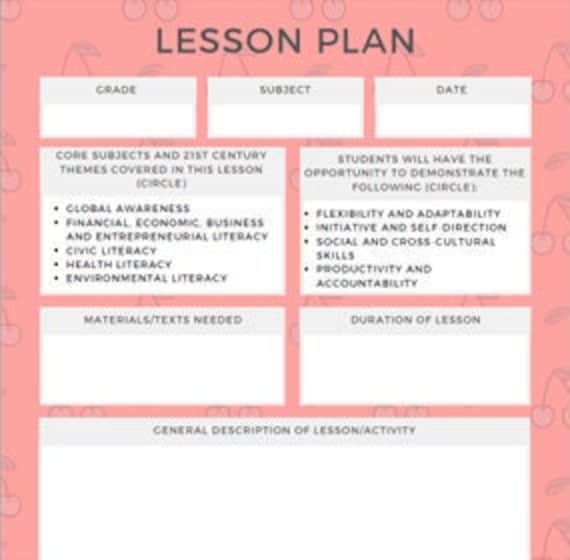 Lesson Plan Template Based on Partnership 21 Themes in Pink - Etsy
