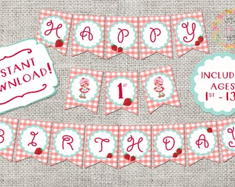 Strawberry Happy Birthday Banner - Etsy