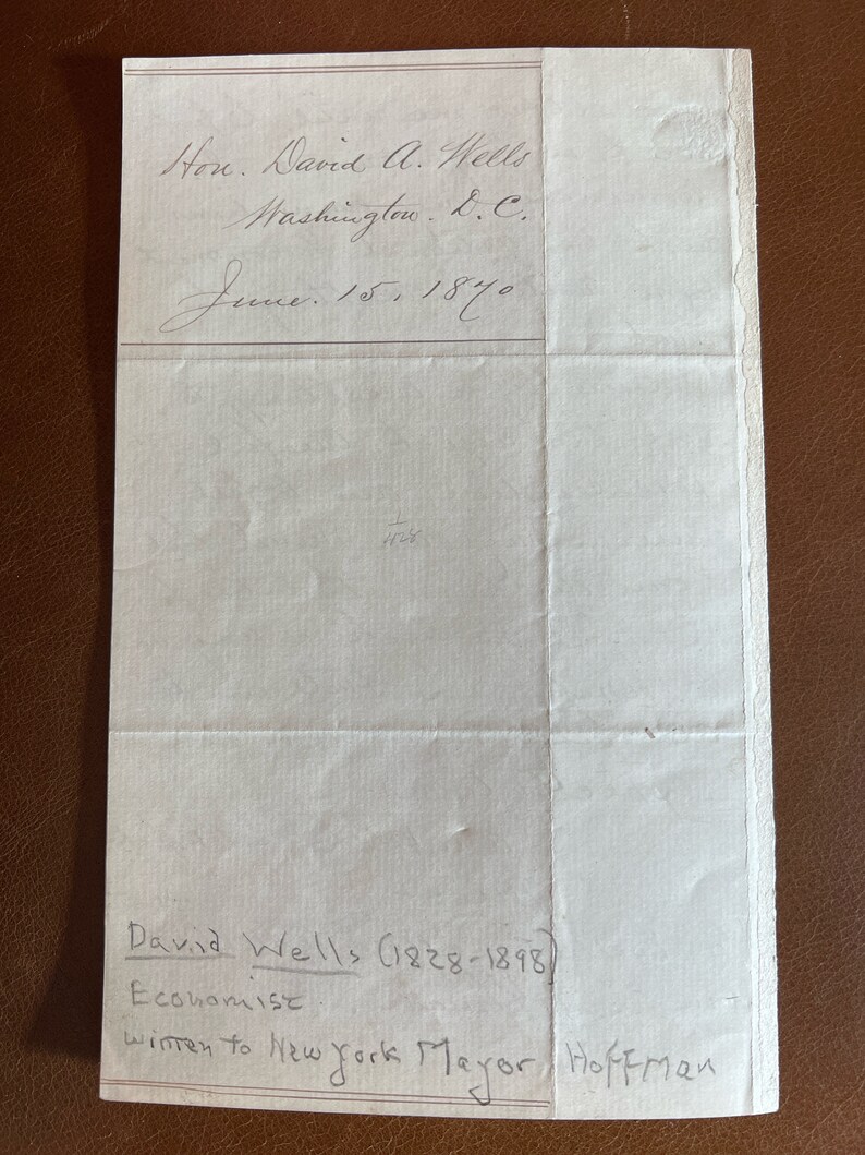 1870 Handwritten/signed Letter From Economist David A Wells to New York ...