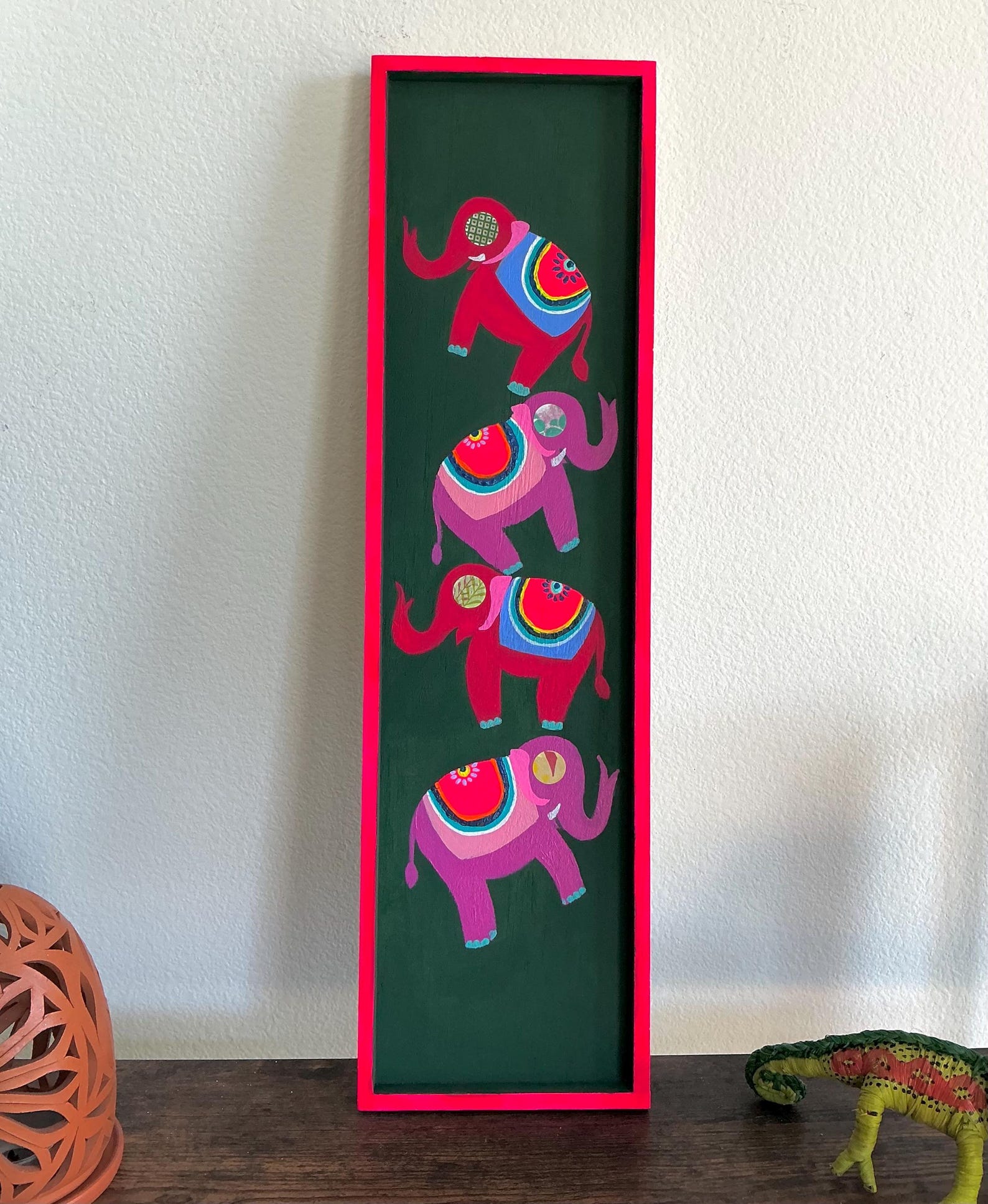 Pink Elephants Wooden Plaque Entryway Decor - Hand Painted Art ...