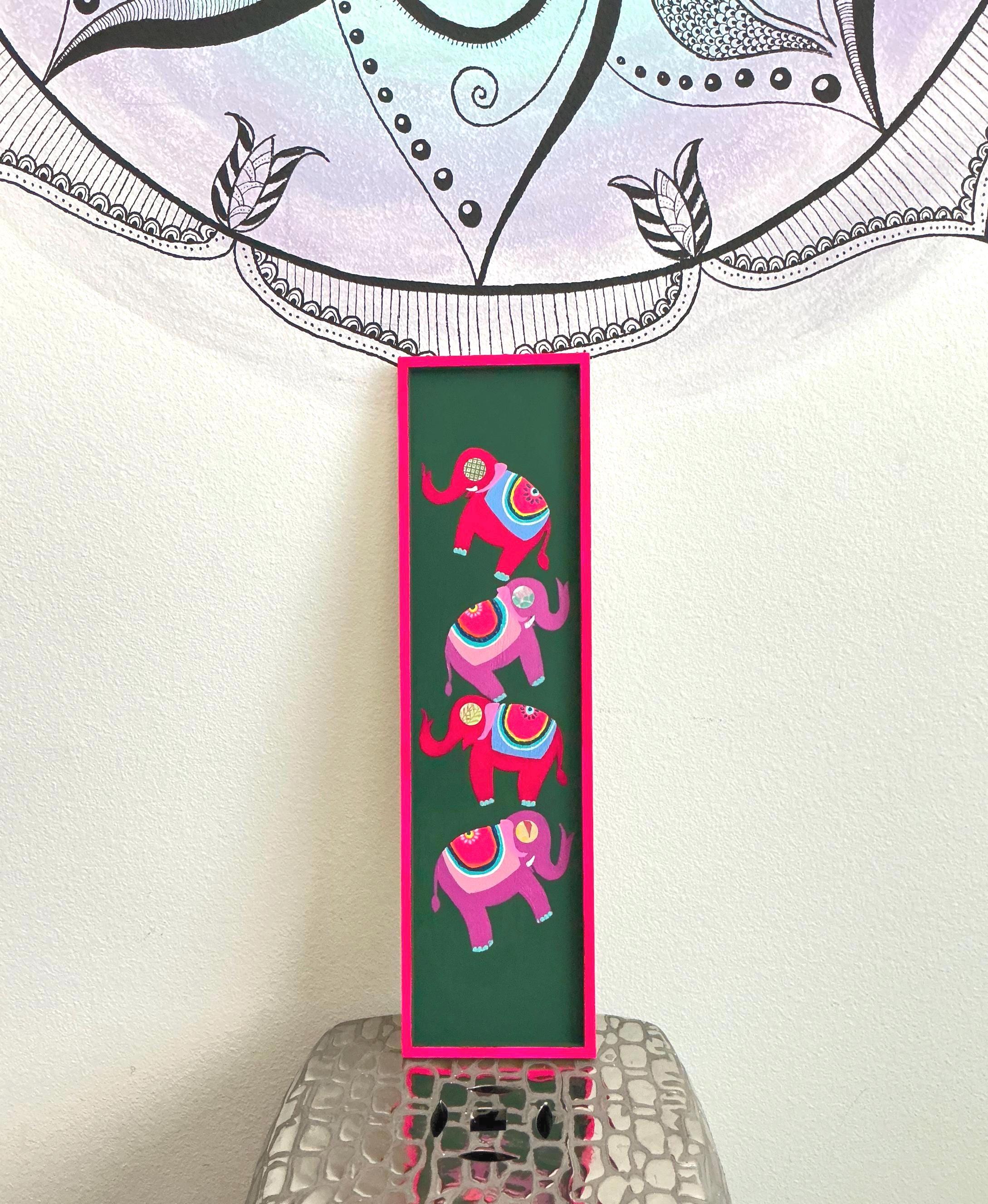 Pink Elephants Wooden Plaque Entryway Decor - Hand Painted Art ...