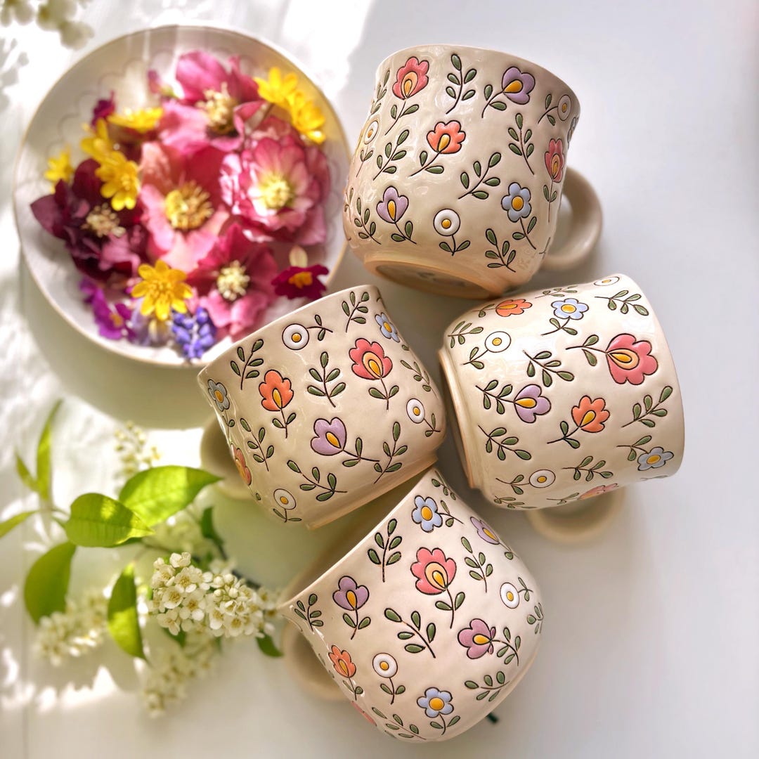 Floral Handmade Ceramic Mug, Spring Cup - Etsy